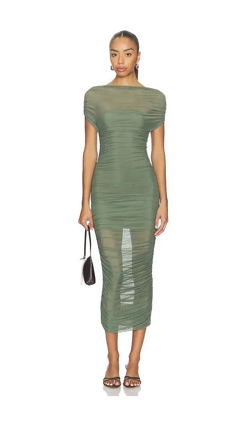 SEROYA Noel Off Shoulder Mesh Midi Dress - Sage