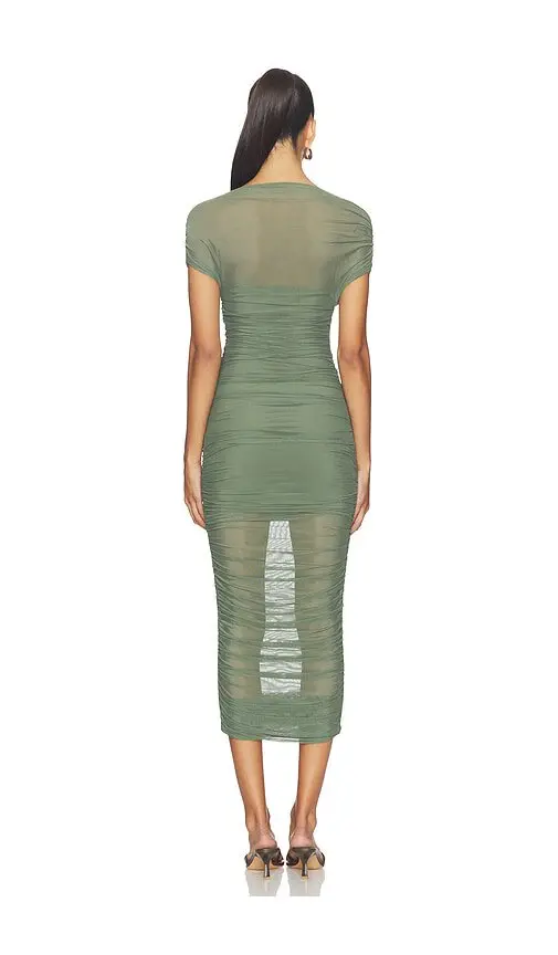 SEROYA Noel Off Shoulder Mesh Midi Dress - Sage