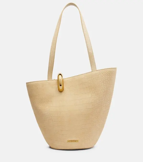 Jacquemus Le Bambola Croc-effect Suede Tote - Beige