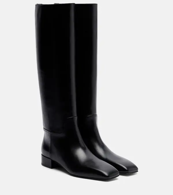 CHRISTEN Classic Square Leather Knee-high Boots - Black