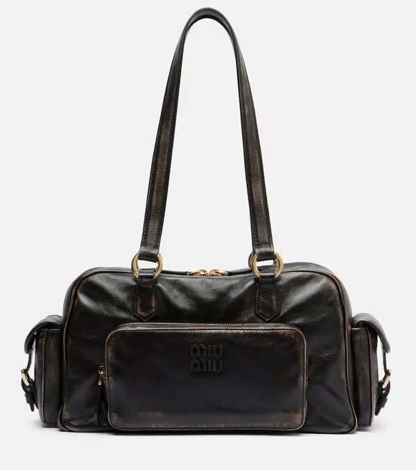 Miu Miu Pocket Leather Shoulder Bag - Brown
