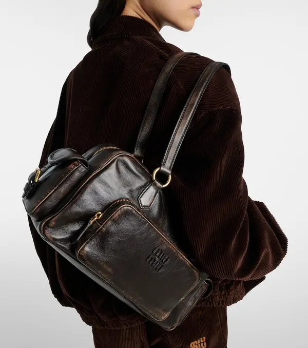 Miu Miu Pocket Leather Shoulder Bag - Brown