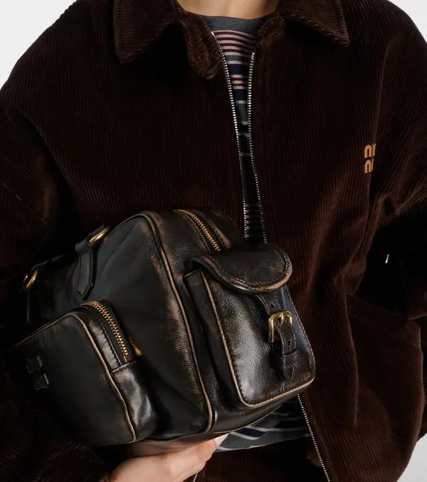 Miu Miu Pocket Leather Shoulder Bag - Brown
