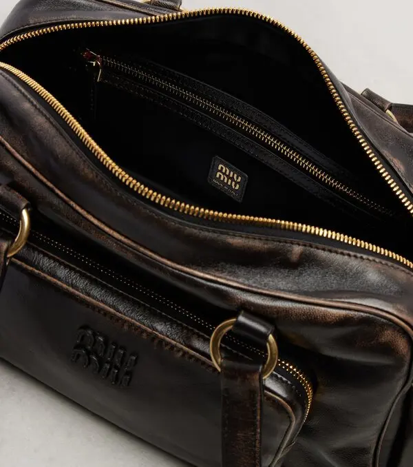 Miu Miu Pocket Leather Shoulder Bag - Brown