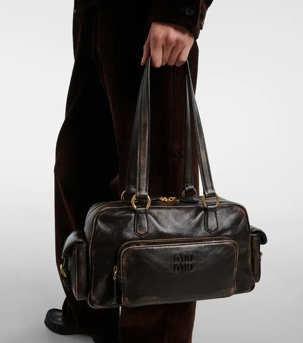 Miu Miu Pocket Leather Shoulder Bag - Brown