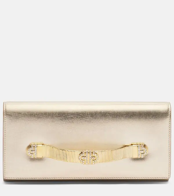 BVLGARI Tubogas Embellished Leather Clutch - Gold