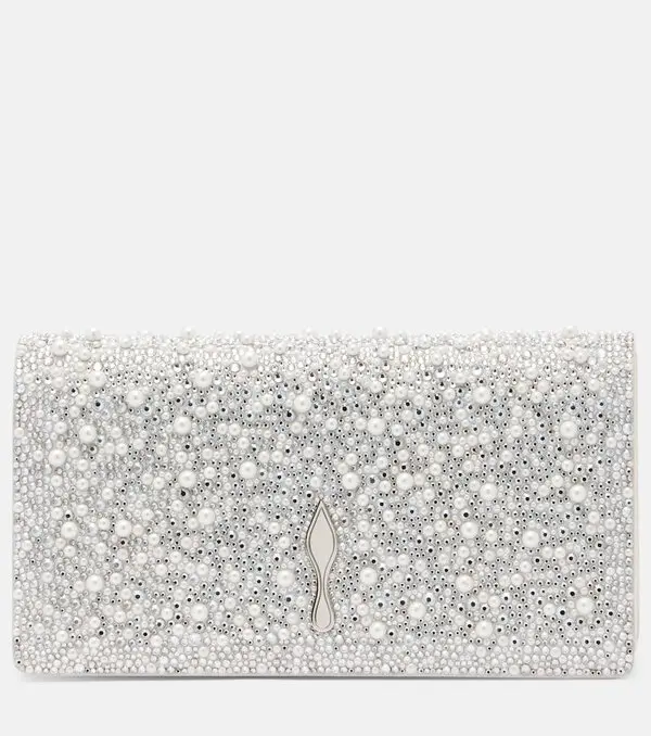 CHRISTIAN LOUBOUTIN Bettina Embellished Leather Clutch - Silver