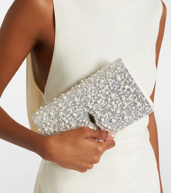 CHRISTIAN LOUBOUTIN Bettina Embellished Leather Clutch - Silver