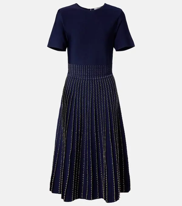 Carolina Herrera Beaded Knitted Pleated Midi Dress - Blue