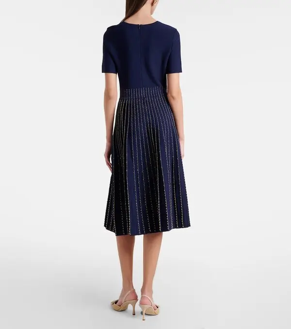 Carolina Herrera Beaded Knitted Pleated Midi Dress - Blue