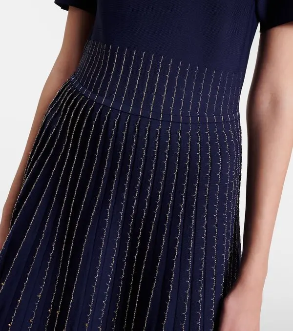 Carolina Herrera Beaded Knitted Pleated Midi Dress - Blue