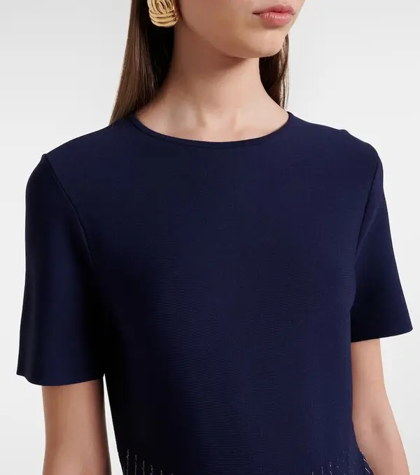 Carolina Herrera Beaded Knitted Pleated Midi Dress - Blue