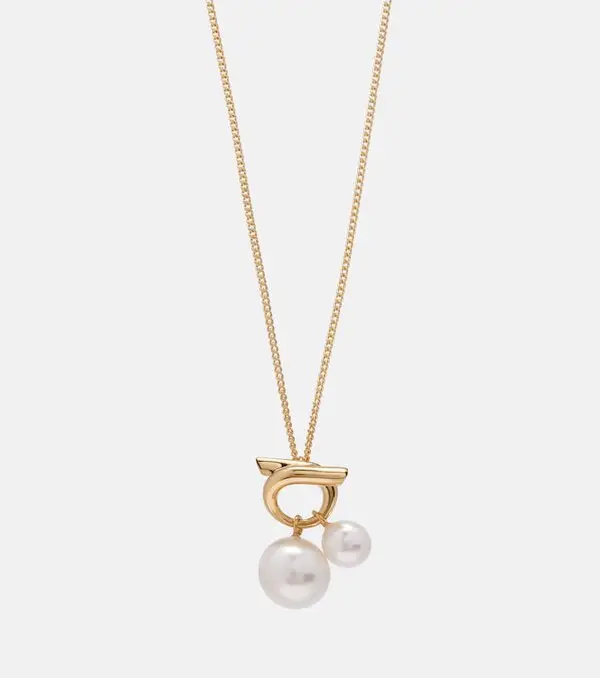 FERRAGAMO Faux Pearl Pendant Necklace - Gold