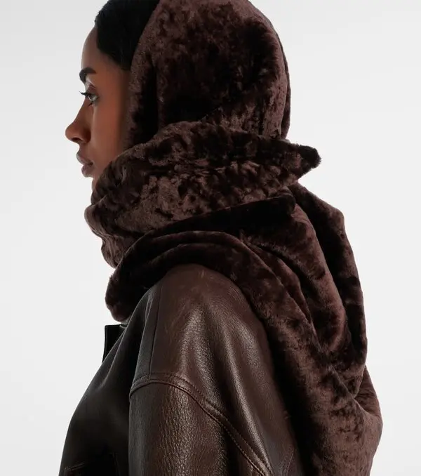Nour Hammour Shearling Scarf - Brown