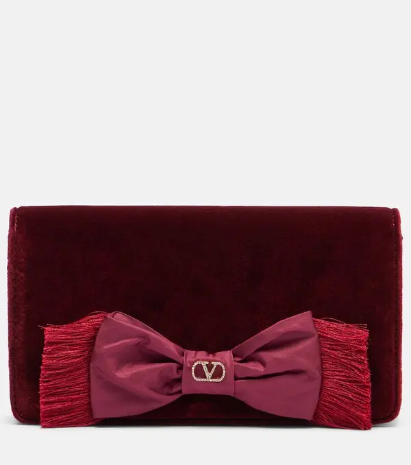 Valentino Garavani Vlogo Mini Bow-detail Velvet Clutch - Red