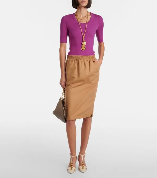 Chloé Cotton And Linen Gabardine Pencil Skirt
