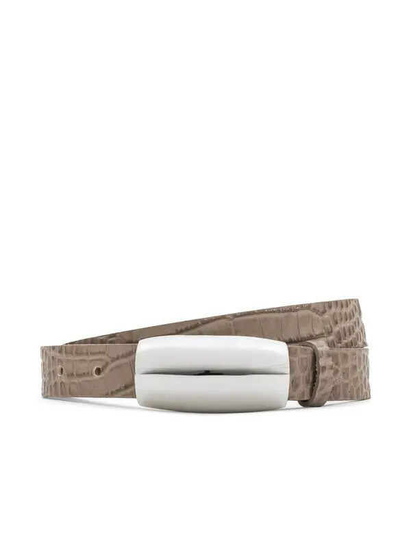 L'Agence Marlowe Croc-embossed Leather Belt - Cappuccino Croc