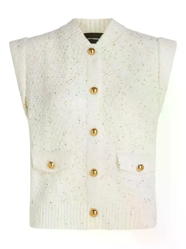 Karl Lagerfeld Bouclé Button Vest - Neutrals