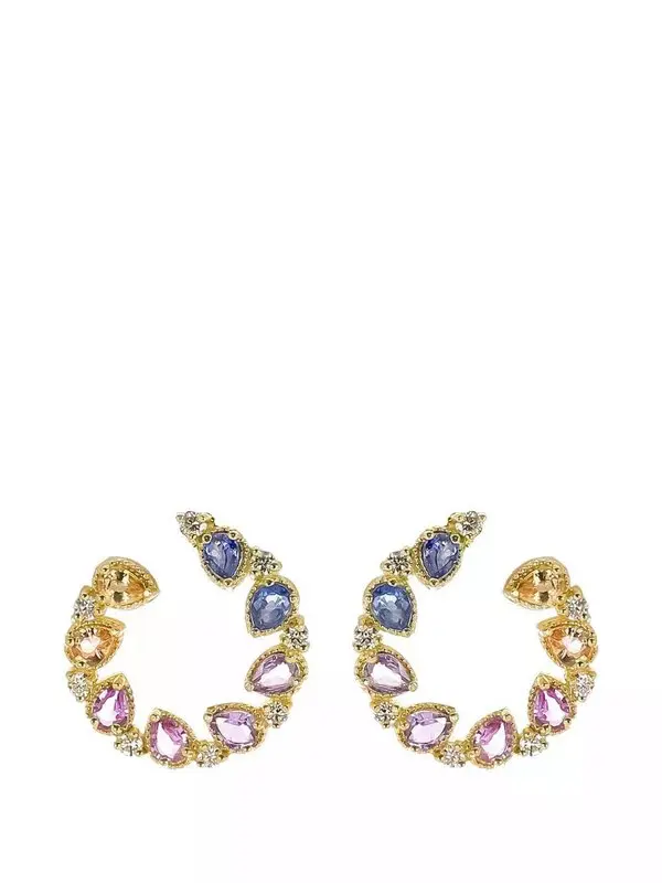 TANYA FARAH Jasmine Bloom Bypass Sapphire And Diamond Hoop Earrings - Gold