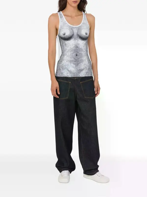 Moschino Sleeveless Stretch Cotton Jersey Top With Graphic Print