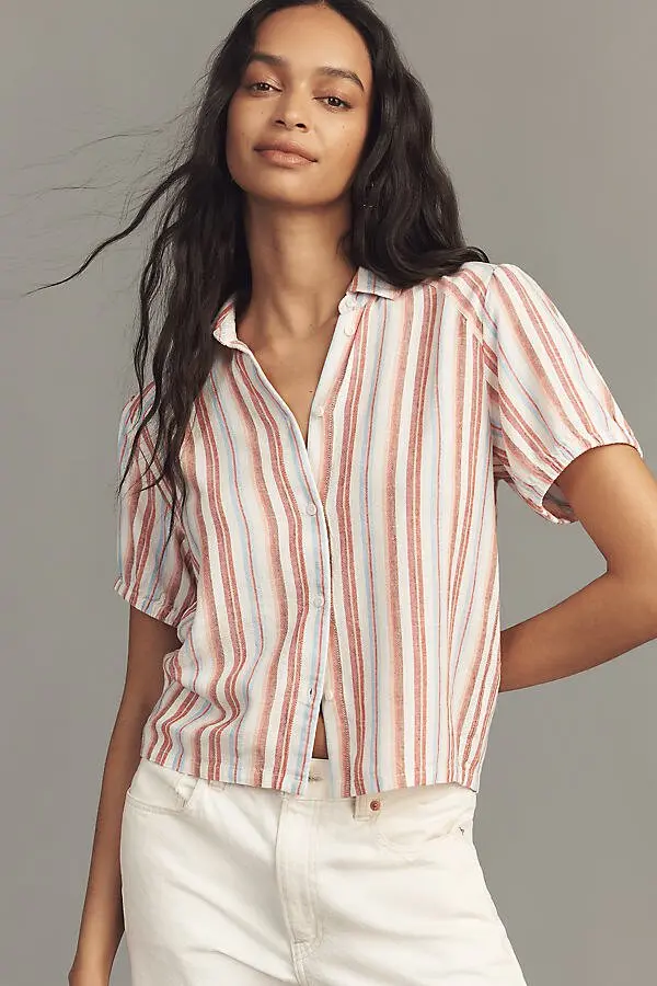 CLOTH & STONE Puff-sleeve Buttondown Top - Tuscan Sunrise Stripe