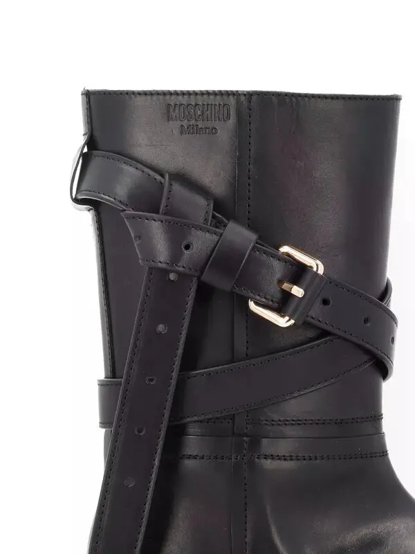 Moschino Buckle-strap Leather Boots - Black