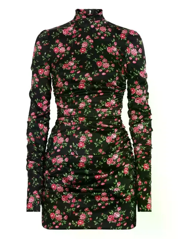 Dolce & Gabbana Floral Ruched Mini Dress - Black