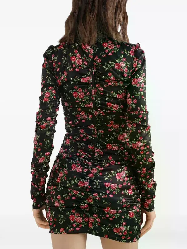 Dolce & Gabbana Floral Ruched Mini Dress - Black
