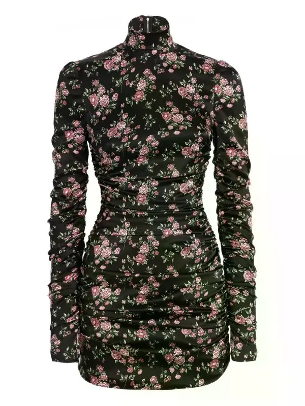 Dolce & Gabbana Ruched Floral Mini Dress - Black