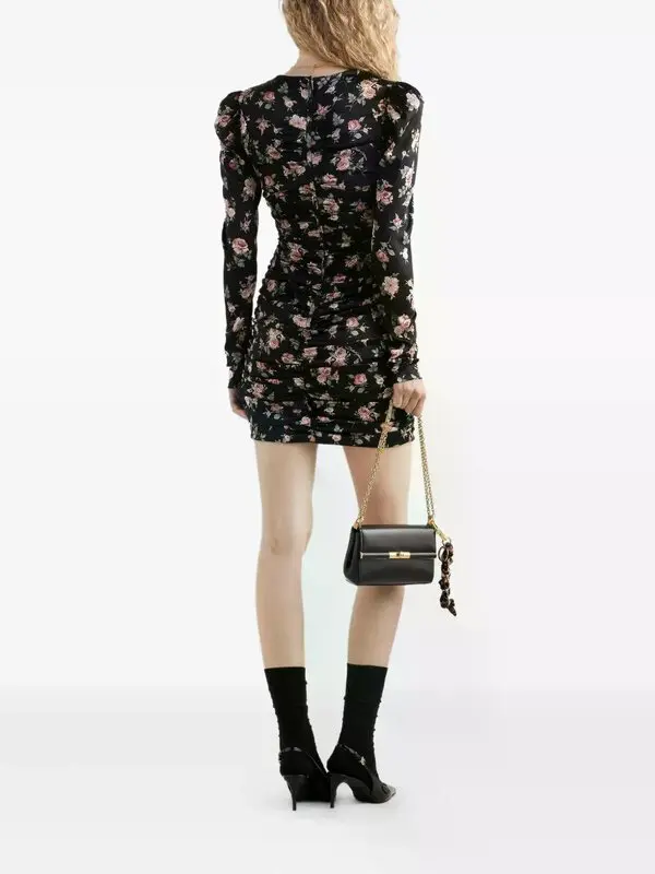 Dolce & Gabbana Ruched Floral Mini Dress - Black