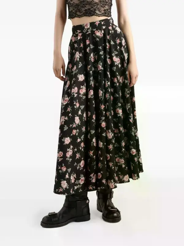 Dolce & Gabbana Floral-print Midi Skirt - Black