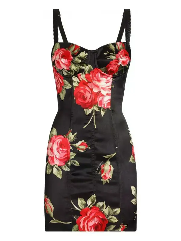 Dolce & Gabbana Floral Print Mini Dress - Black