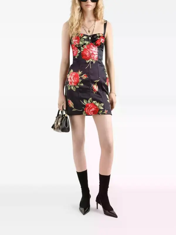 Dolce & Gabbana Floral Print Mini Dress - Black