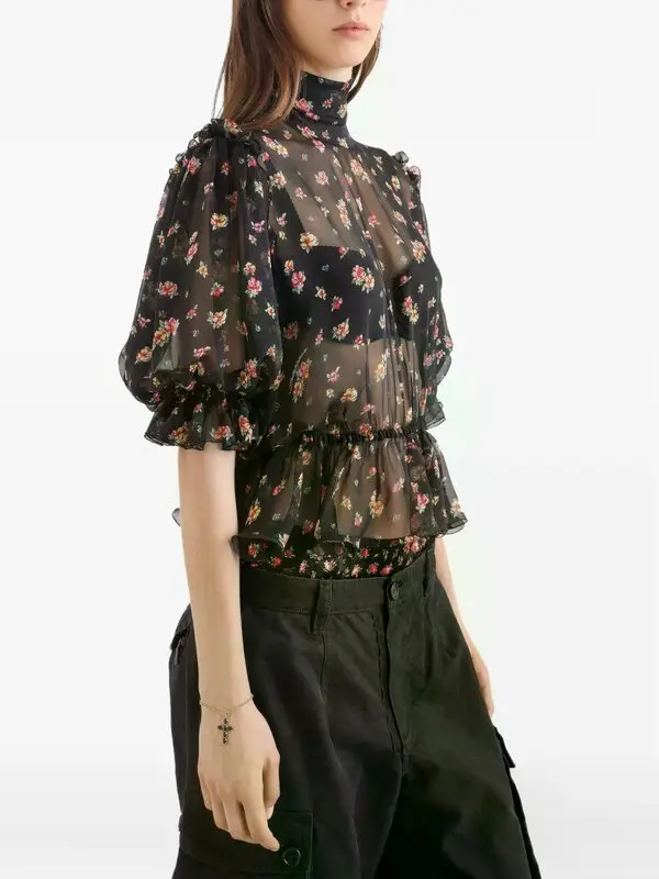 Dolce & Gabbana Floral Print Blouse With Ruffled Details