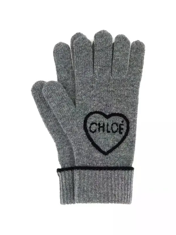 Chloé Heart-embroidered Knitted Gloves - Grey