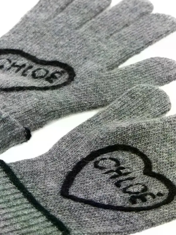 Chloé Heart-embroidered Knitted Gloves