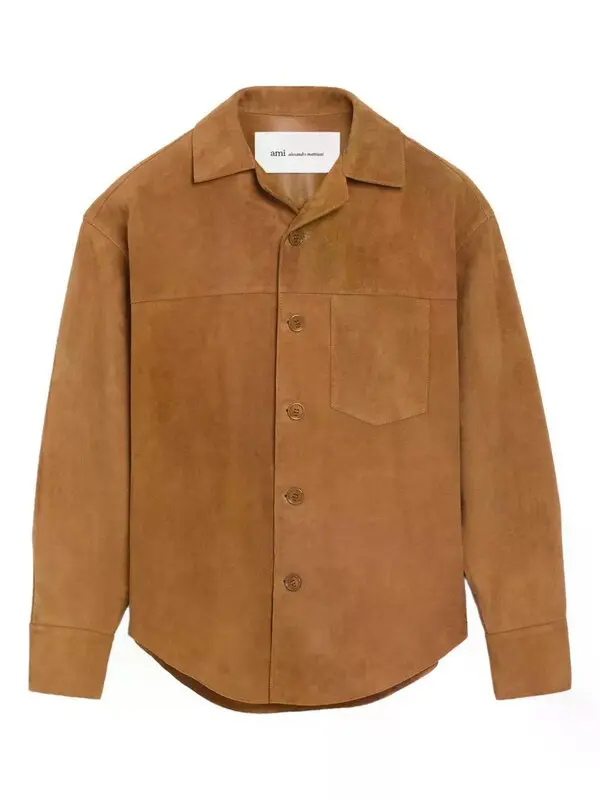 Ami Goat Suede Buttoned Overshirt - Brown