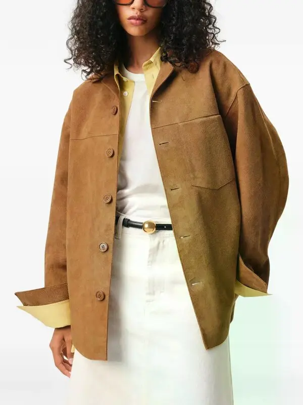 Ami Goat Suede Buttoned Overshirt - Brown