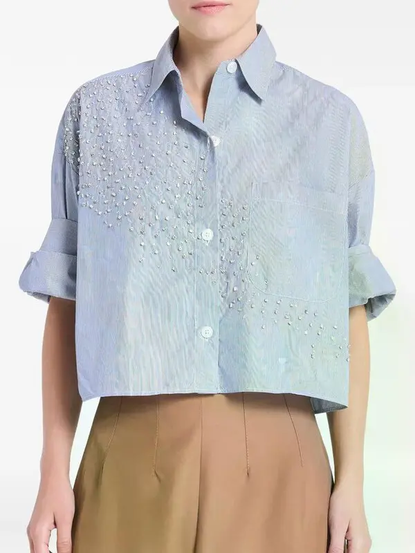 TWP Striped Crystal Embellished Shirt - Blue