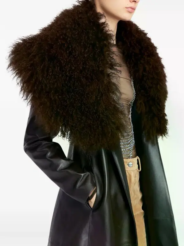 16Arlington Luisa Fur-collar Leather Coat