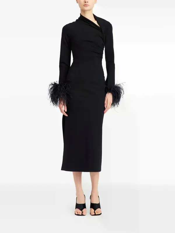 16 arlington black feather dress 16arlington Feather-Trim Midi In - 40% Off Color:Plum Passion