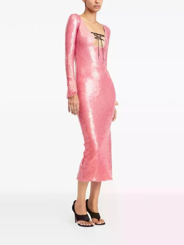 16Arlington Solaria Sequin Lace-up Midi Dress - Pink