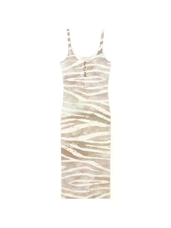 Blumarine Ribbed Zebra-print Midi Dress - Neutrals