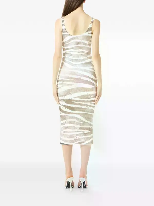 Blumarine Ribbed Zebra-print Midi Dress - Neutrals