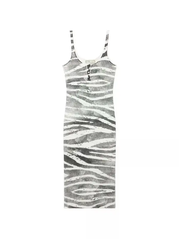 Blumarine Zebra-print Midi Dress With Buttons - White