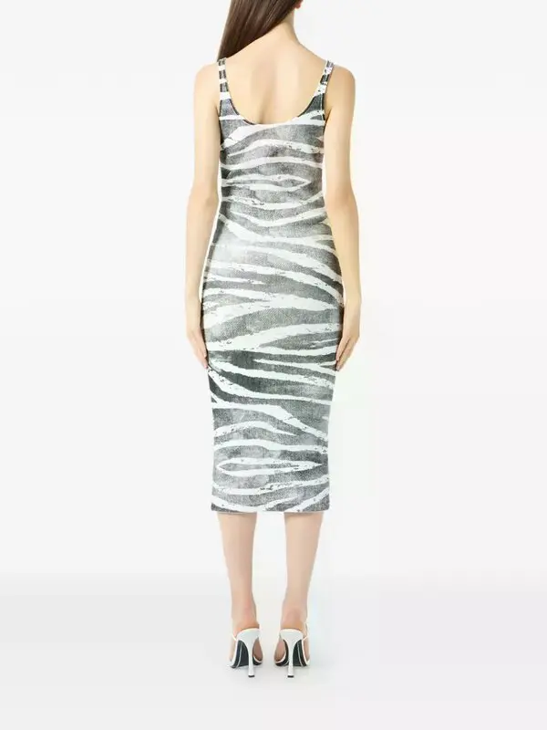 Blumarine Zebra-print Midi Dress With Buttons - White