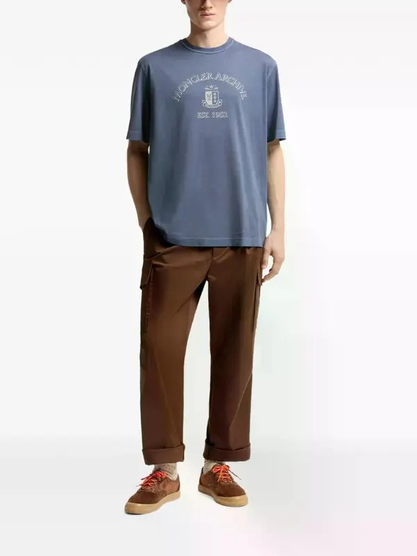 Moncler Logo Print Cotton T-shirt - Blue