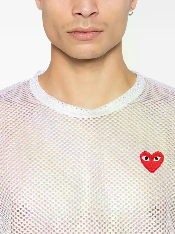 Play Comme Des Garcon Heart Patch Mesh T-shirt - White