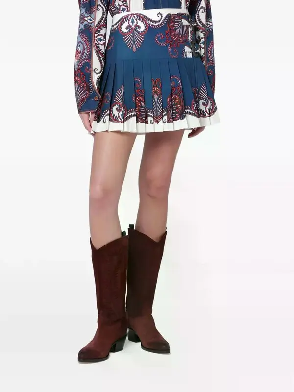 Farm Rio Scarf Print Buckle Mini Skirt - Blue