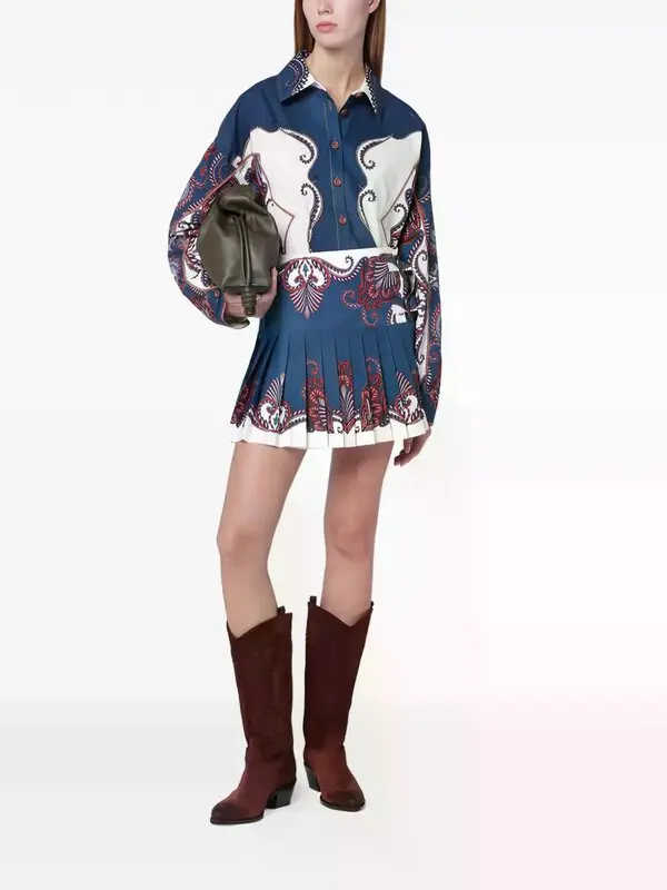 Farm Rio Scarf Print Buckle Mini Skirt - Blue